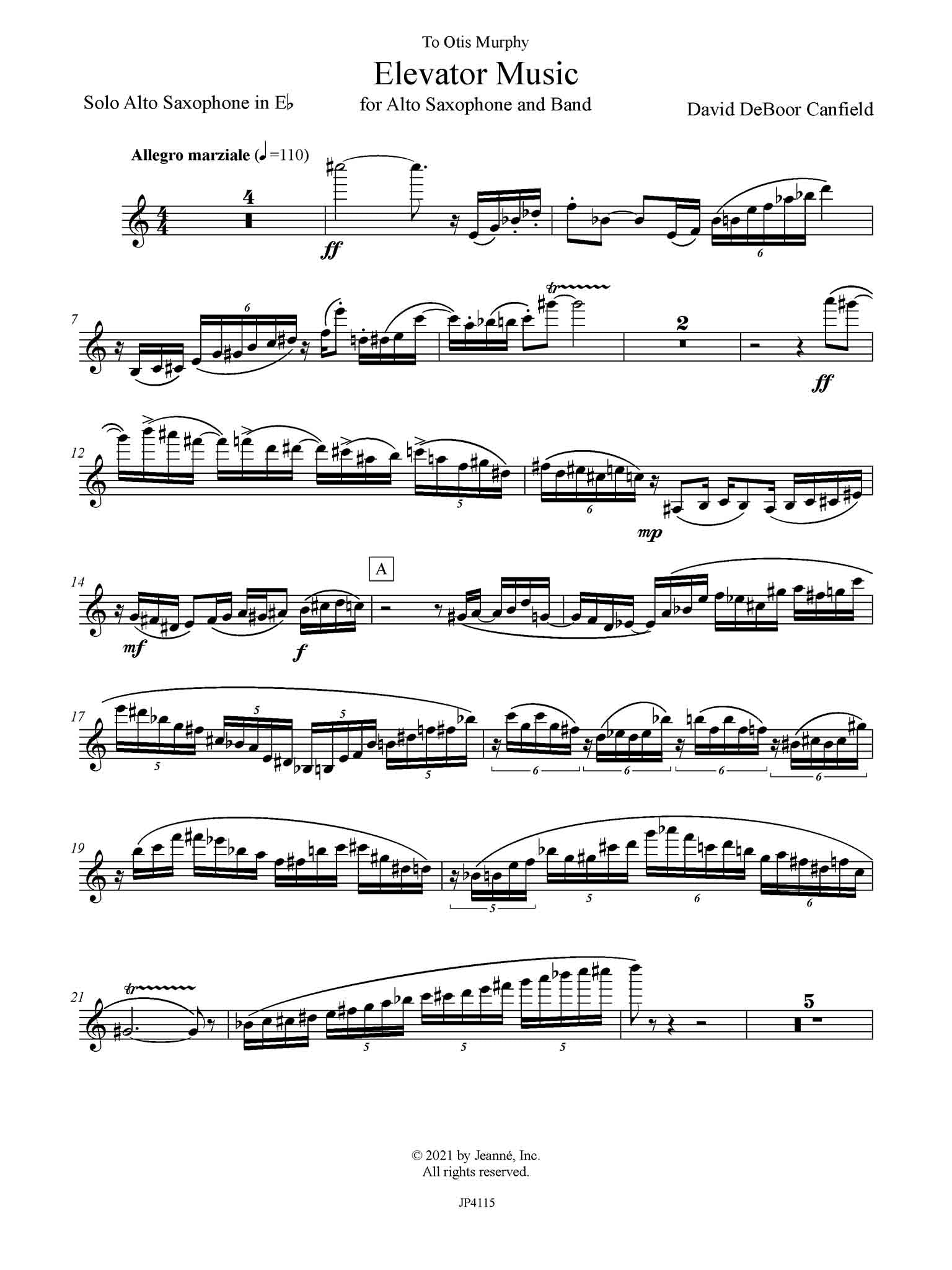 Canfield: Elevator Music for Alto Saxophone and Piano – Jeanne-Inc